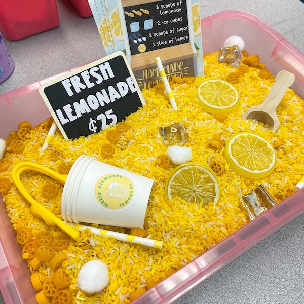 Lemonade Stand Sensory Rice, Lemonade Rice Filler, Spring Sensory Bin ...