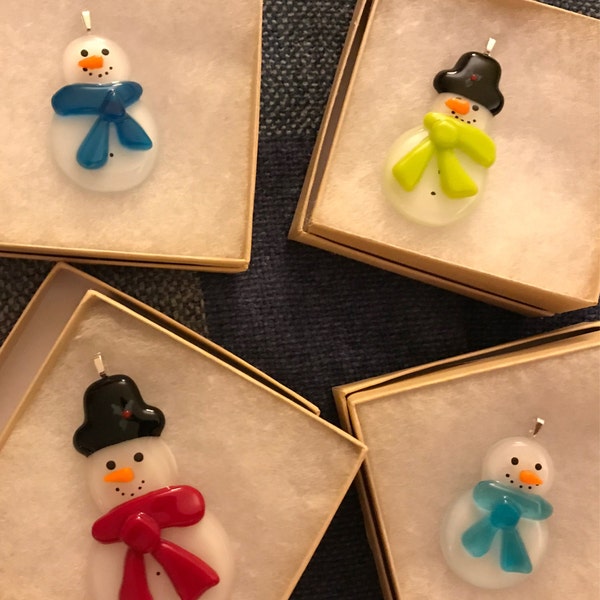 Fused Glass Snowman Ornament Holiday Ornament, Fused Glass Christmas ...