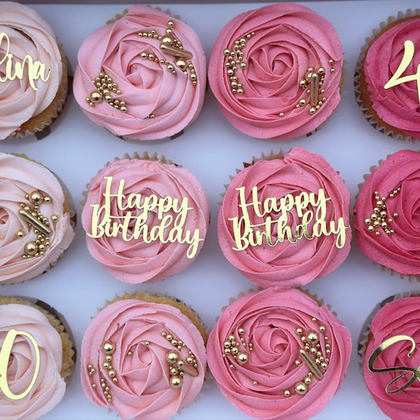 Custom Birthday Cupcake Topper Set | Celebration Charms | Metallic Card ...