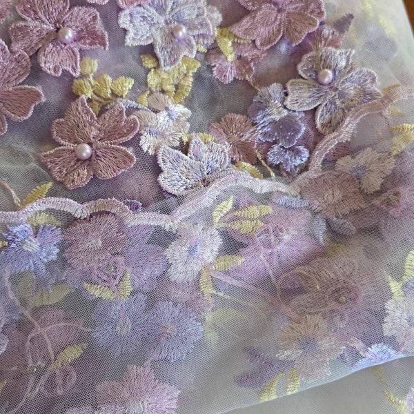 Dreamy Violet Lace Bridal Veil, Fairy Purple Flower Wedding Veil, Soft ...