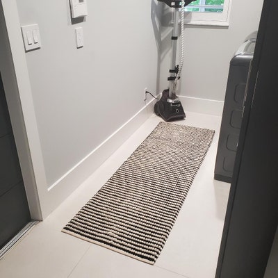 Handwoven Wool Rug Runner, Black White Wool Runner Rug, Entryway ...