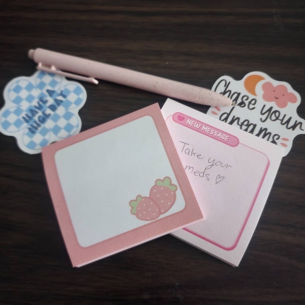 Kawaii Strawberry Sticky Notes, Cute Strawberry Stationery, Pastel ...