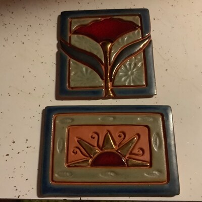 Crescent Moon ART Tile / Blue Turquoise Multi Colored Glazes - Etsy