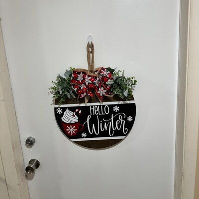 Winter Front Door Decor Hello Winter Snowflake Winter Door Hanger ...