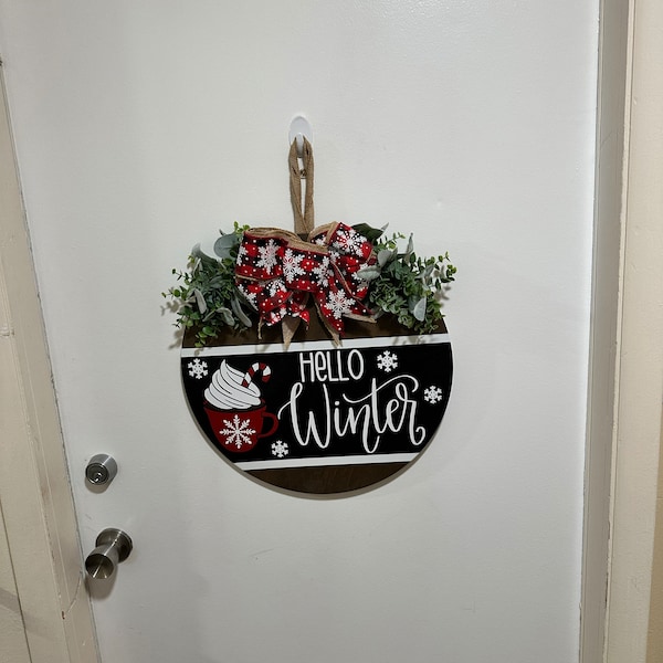 Winter Front Door Decor | Hello Winter | Snowflake | Winter Door Hanger ...