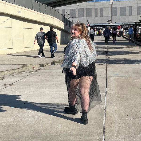 Holographic Silver Tinsel Fringe Crop Jacket | Metallic Party Jacket ...