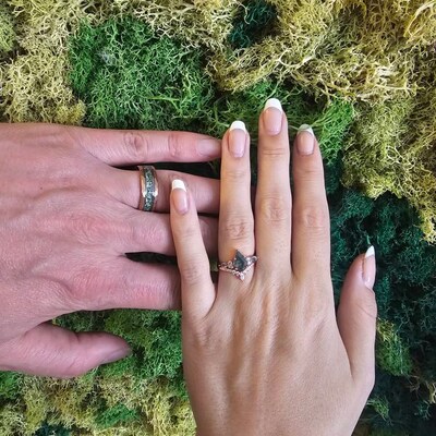 Kite Green Moss Agate Ring Set His and Hers Wedding Band Rose Gold Ring ...