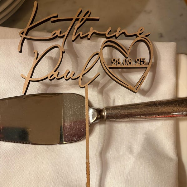 Gold Personalized Wedding Cake Topper , Custom Couples Script Cake ...