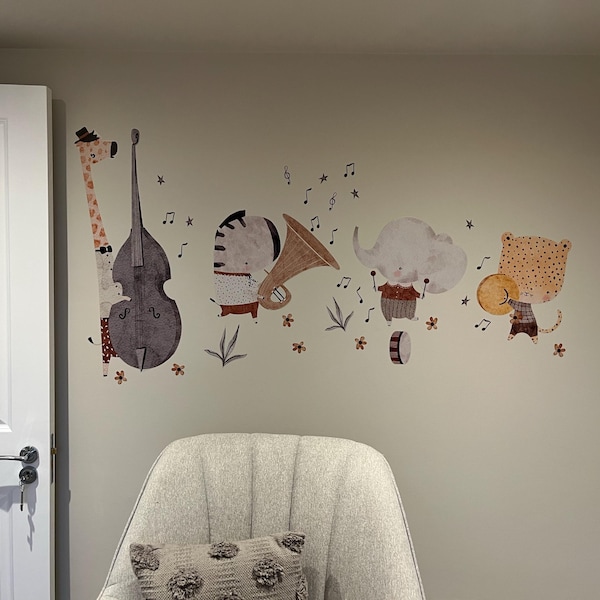 Safari Animal Music Band Wall Decal – Nursery Wall Sticker, Kids Room ...