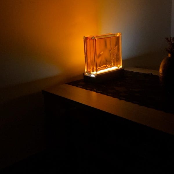 Vintage Glass Block Lamp – Art Deco Style Table Lamp With Motion Sensor ...