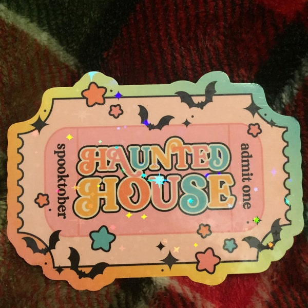 Haunted House Ticket Halloween Holographic Sticker - Etsy