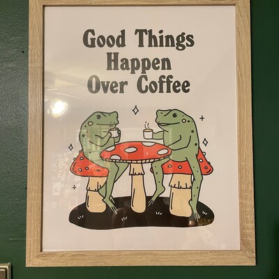 Retro Frog Coffee Print, Vintage Positivity Quote Illustration ...