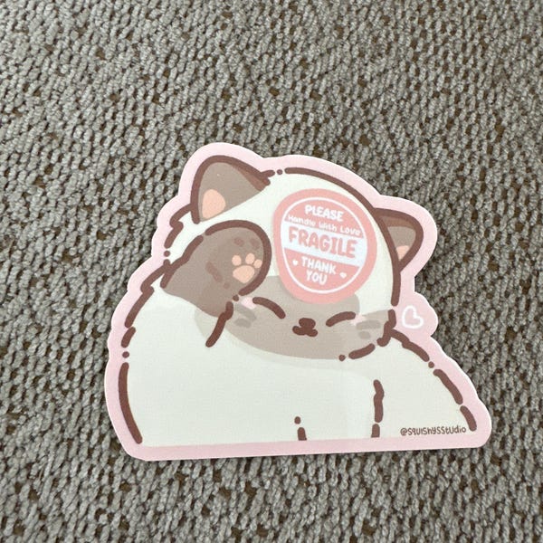 Please Handle With Love FRAGILE Sticker | Cat Meme Stickers | Kawaii ...