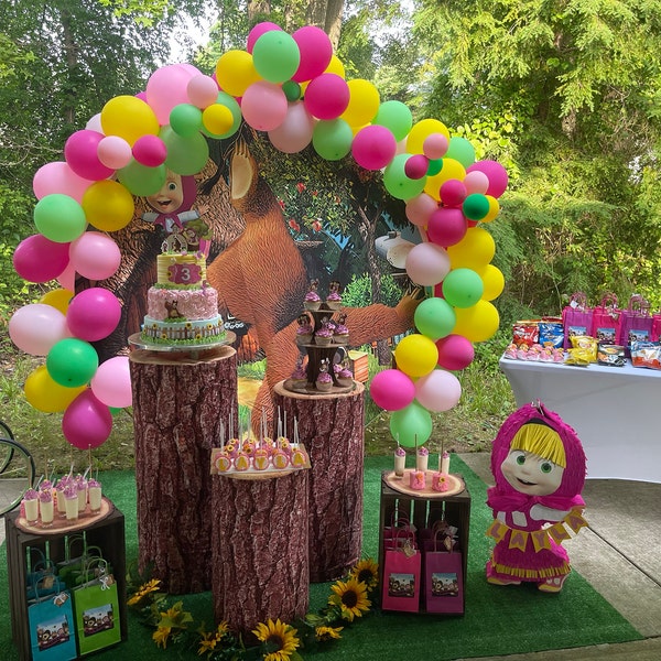 Wood Texture Cylinder Plinth Cover,round Pedestal Jungle Safari Elastic ...