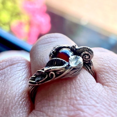 Strawberry Quartz Nature Inspired Snake Ring, Sterling Silver Snake ...