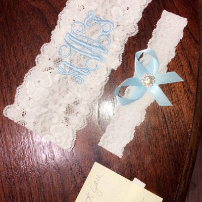Personalized Wedding Garters Brides Something Blue Garter MONOGRAMMED ...