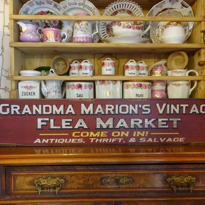 Personalized Flea Market Sign Primitive Rustic Hand Made Vintage Wooden ...