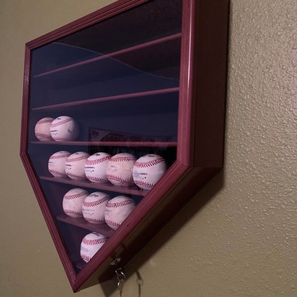 30 Baseball Display Case Cabinet Holder Rack Home Plate Shaped W/98% UV ...