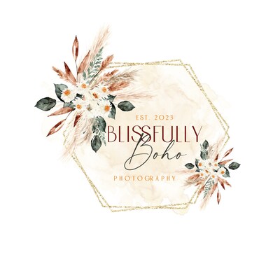 Bohemian Logo Design, Red Flower Logo, Business Branding Package, Boho ...