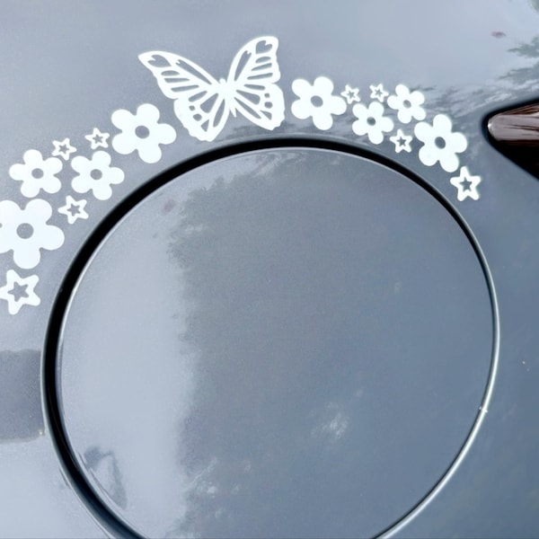 Flowers & Stars Arch Decal | Gas Tank Door Car Sticker - Etsy