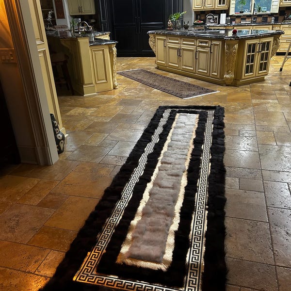 Black Runner Rug, Cowhide Rug, Kitchen Runner Rug, Handmade Patchwork ...