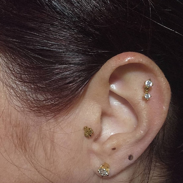 20G/18G/16G Cz Dangle Push Pin Labret Threadless Flat Back Earring ...