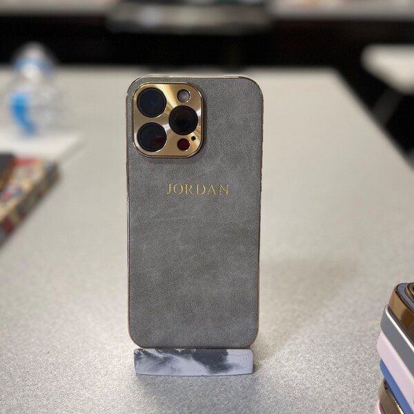 Personalized Suede iPhone Case for iPhone 16 15 14 13 Pro Max Initials ...