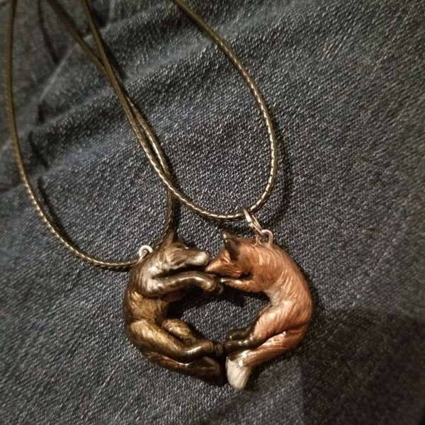 Interlocking Wolf and Fox Love Necklaces His and Hers Cuddle Couple - Etsy