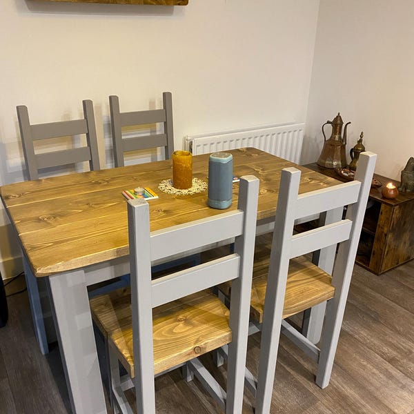 Rustic, Farmhouse Dining Table and 4 Chairs 800 X800 in White Cream or ...