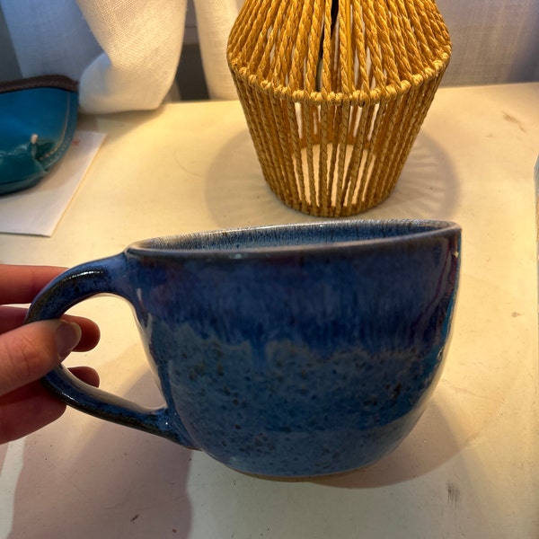 Indigo Blue Flat Bottom Pottery Bowl Handmade Ceramic Bowl Salad Pasta ...