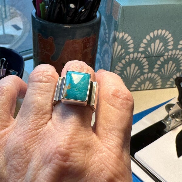 Beth Dutton Inspired Turquoise and Sterling Silver Large Statement Ring ...