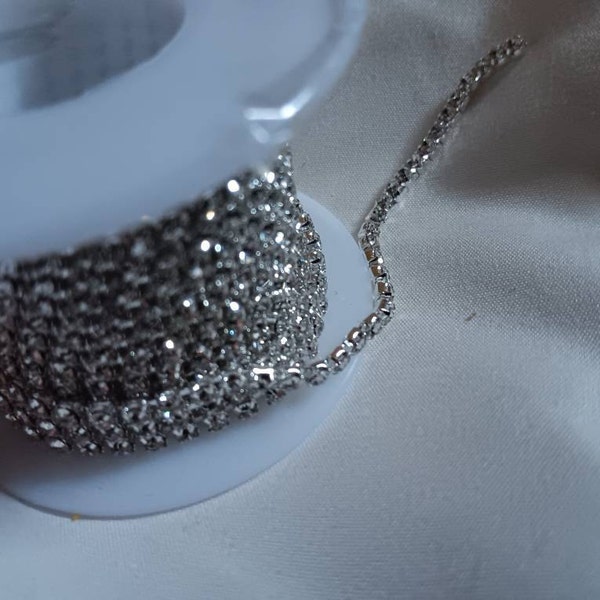 Silver Rhinestone Chain by Yard With Clear Crystal in Silver Setting ...