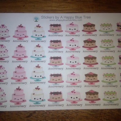 Happy Anniversary Cake Reminder Cute Kawaii Planner Stickers for Erin ...