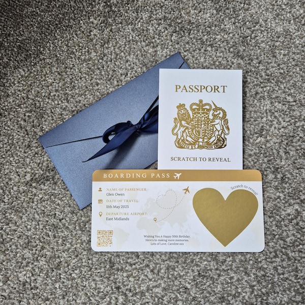 Personalised Boarding Pass Scratch Card Ribbon Envelope - Etsy
