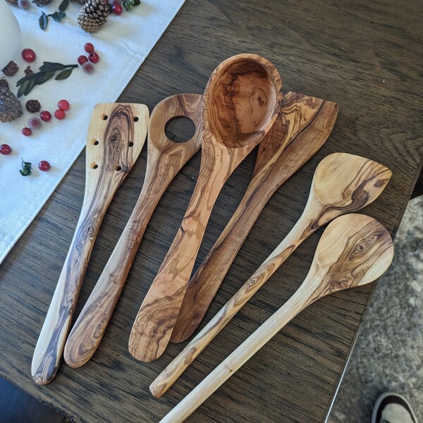 Olive Wood Utensil Set, Personalized Utensils, Engraved Utensils for ...