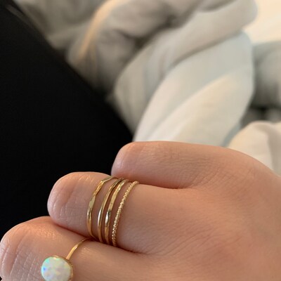 Thin Gold Stacking Rings, Set of 4 Dainty Stack Rings 2 Hammered Stack ...