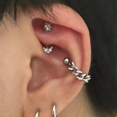 16G Silver Flower Sparkle Curved Barbell/rook Earring/eyebrow Ring/rook ...