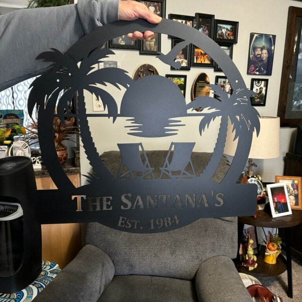 Sunset Beach Sign Personalized Metal Monogram, Wedding Gift. Family ...