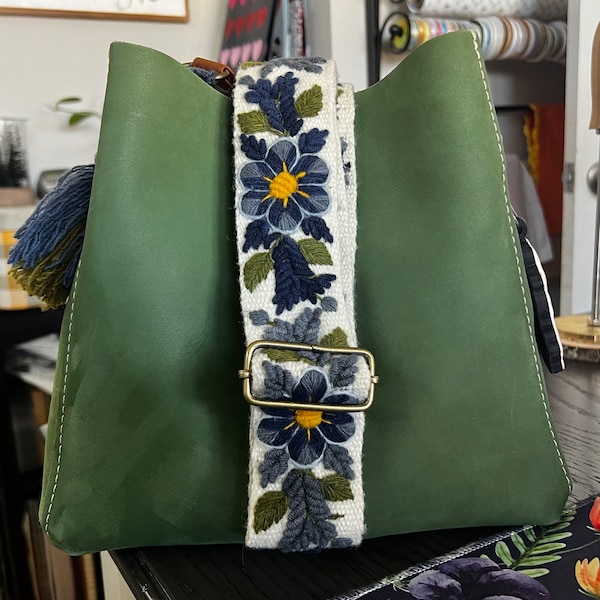 Light Blue Belt With Blue Flowers, Peruvian Handmade Monochromatic ...