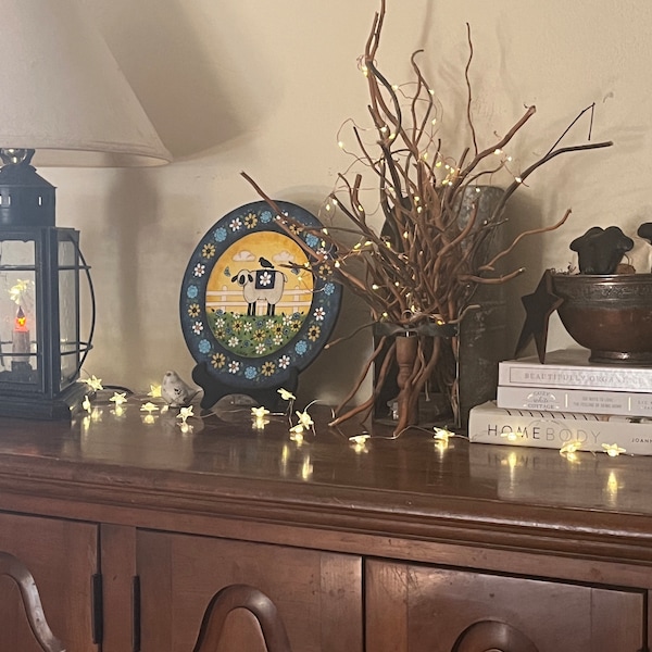 Christmas Folk Art Hand Painted Wood Plate, Primitive Winter Scene ...