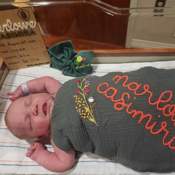 Personalized Hand Embroidered Baby Swaddle Blanket With Name and Floral ...