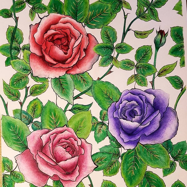 Roses - Printable Adult Coloring Page From Favoreads (coloring Book ...