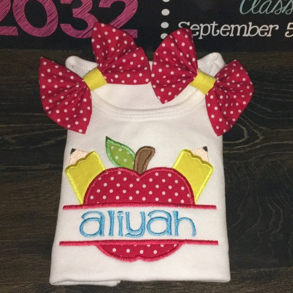 Back to School Apple Pencil Split Appliqué Embroidery Design, Monogram ...