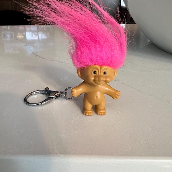 Vintage Ace Novelty Treasure Troll Doll, Pink Hair, Pink Eyes, Pink ...