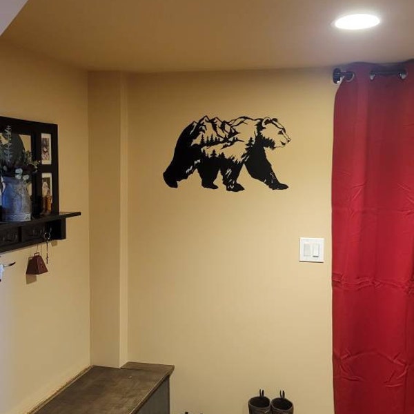 Bear Metal Wall Decor, Large Outdoor Wall Art, Bear Mountain and Nature ...