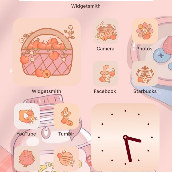 Peach Ios 14 Icons, Cottagecore Peach App Icons, Summer Aesthetic Ios14 ...