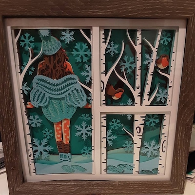 3D SVG Winter Shadow Box, Layered Robin Shadow Box Svg, Snowflakes 3D ...
