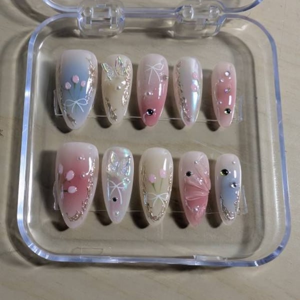 Fairy Galaxy Sky Blue Cat Eye 3D Golden Moon Stars Lines Press on Nails ...