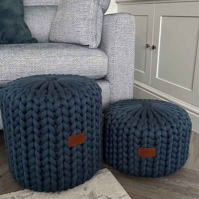 Knitted Pouf, Chunky Knit Pouffe, Round Knit Pouf, Knit Poof, Knitted ...