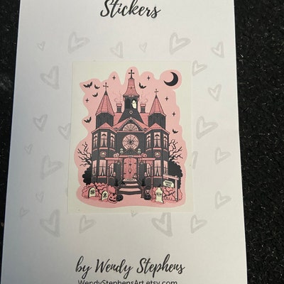 Haunted House Sticker, Spooky House Art, Gothic Stickers - Etsy